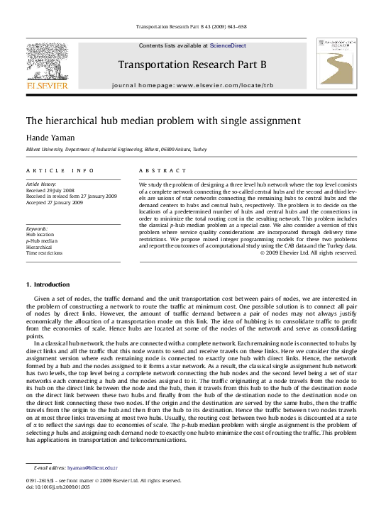(PDF) The hierarchical hub median problem with single assignment