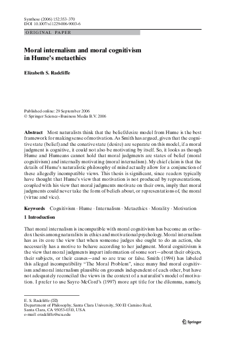 (PDF) Moral internalism and moral cognitivism in Hume's metaethics ...