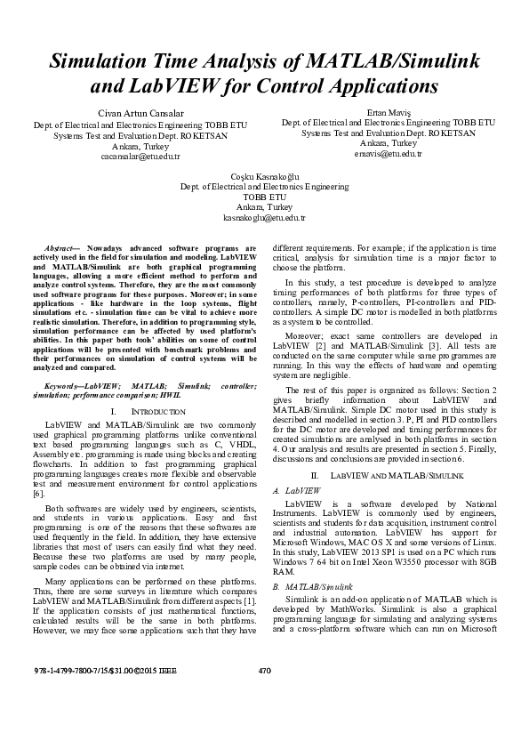 (PDF) Simulation Time Analysis of MATLAB/Simulink and LabVIEW for Control Applications
