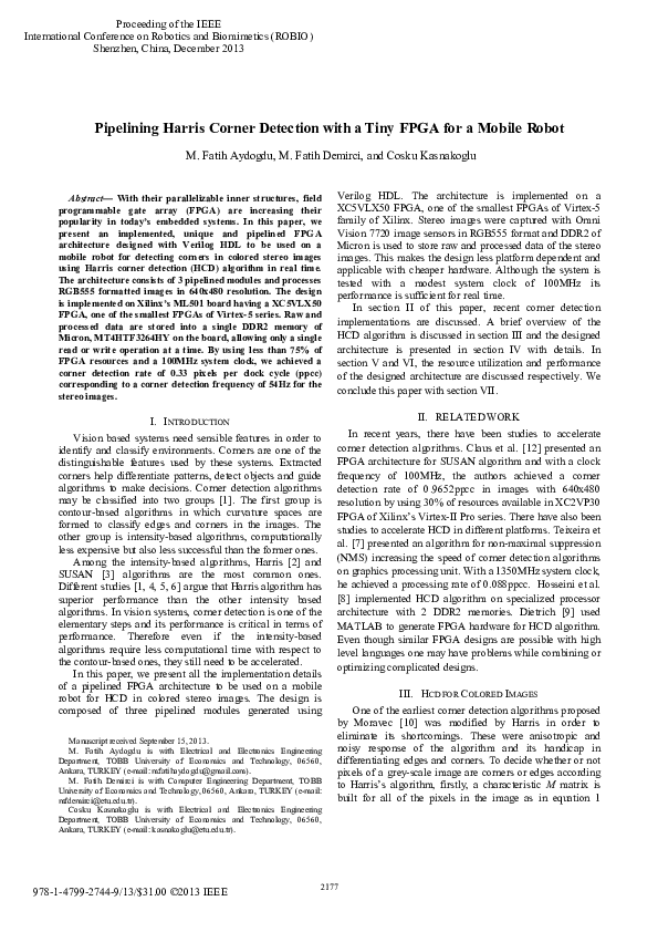 Pdf Pipelining Harris Corner Detection With A Tiny Fpga For A Mobile