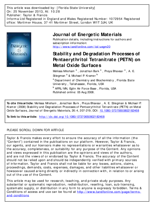 (PDF) Stability and Degradation Processes of Pentaerythritol ...