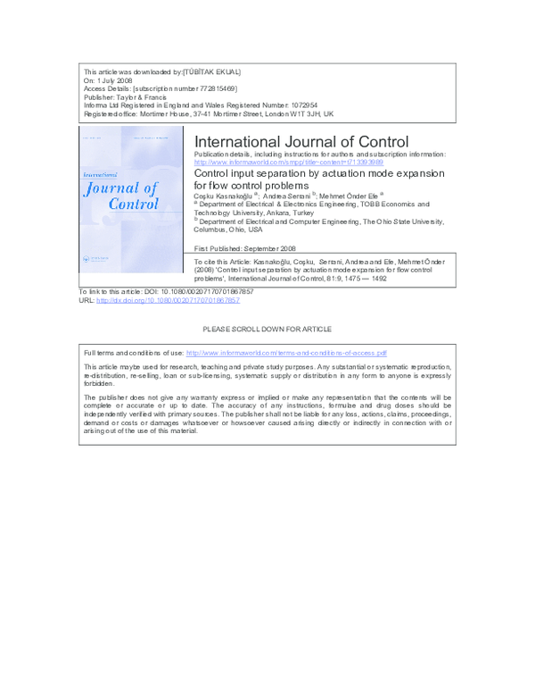 (PDF) Control input separation by actuation mode expansion for flow ...