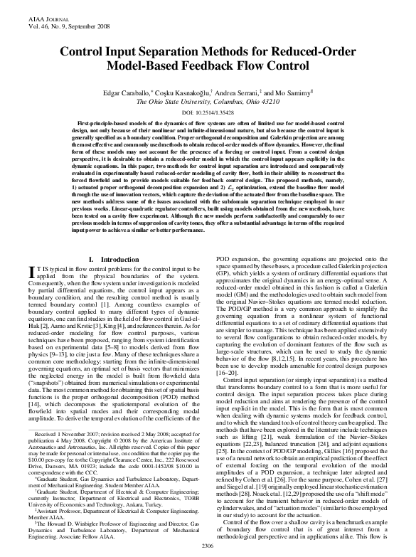 (PDF) Control Input Separation Methods for Reduced-Order Model-Based Feedback Flow Control