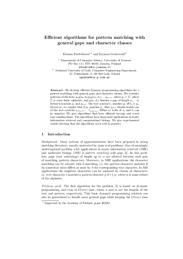 (PDF) Efficient algorithms for pattern matching with general gaps ...