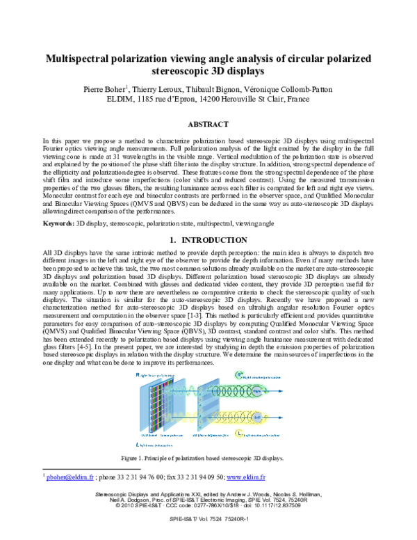 (PDF) Multispectral polarization viewing angle analysis of circular polarized stereoscopic 3D ...