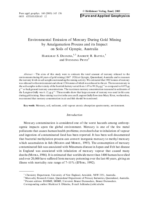(PDF) Environmental Emission of Mercury During Gold Mining by ...