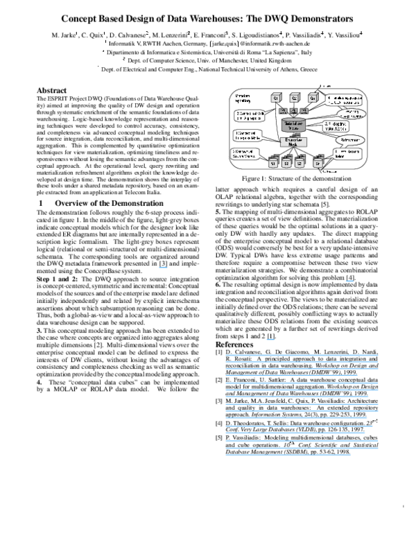 (PDF) Concept Based Design of Data Warehouses: The DWQ Demonstrators