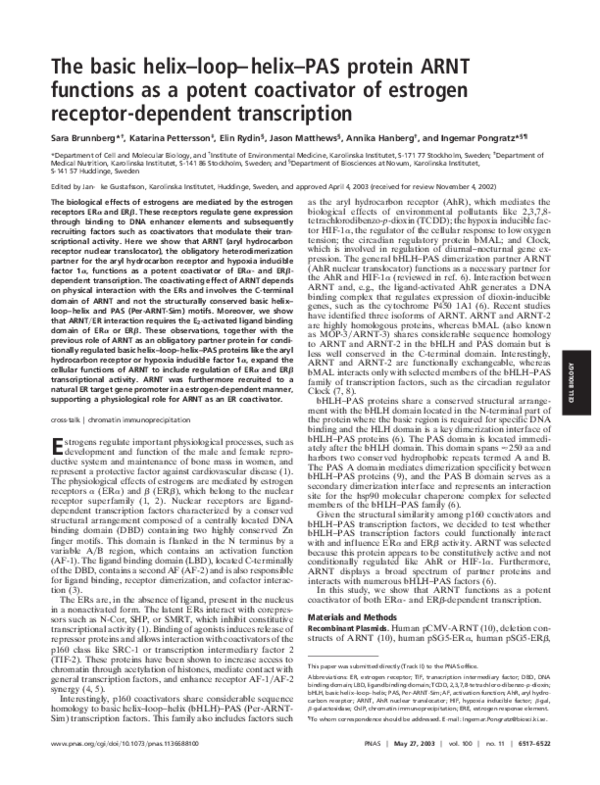 (PDF) The basic helix-loop-helix-PAS protein ARNT functions as a potent ...