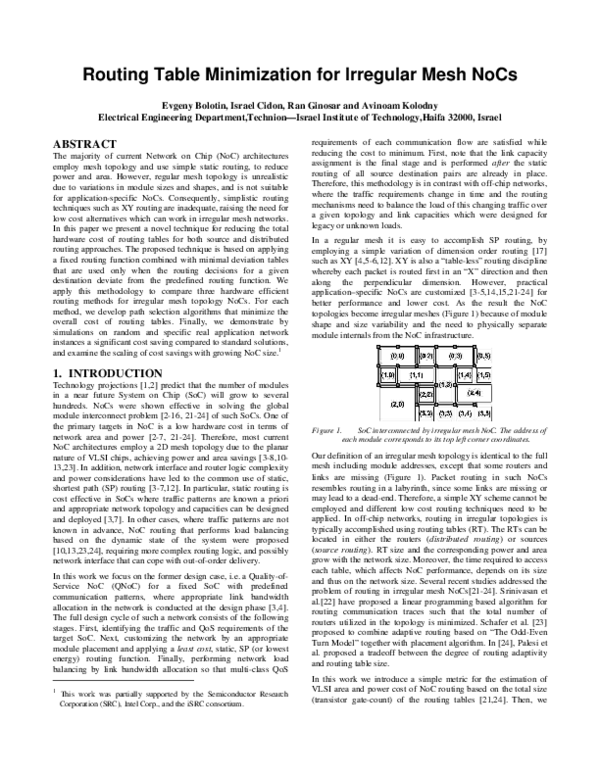 Pdf Routing Table Minimization For Irregular Mesh Nocs