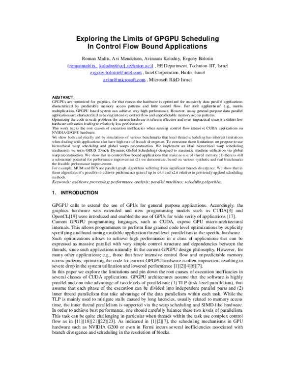 (PDF) Exploring the limits of GPGPU scheduling in control flow bound applications