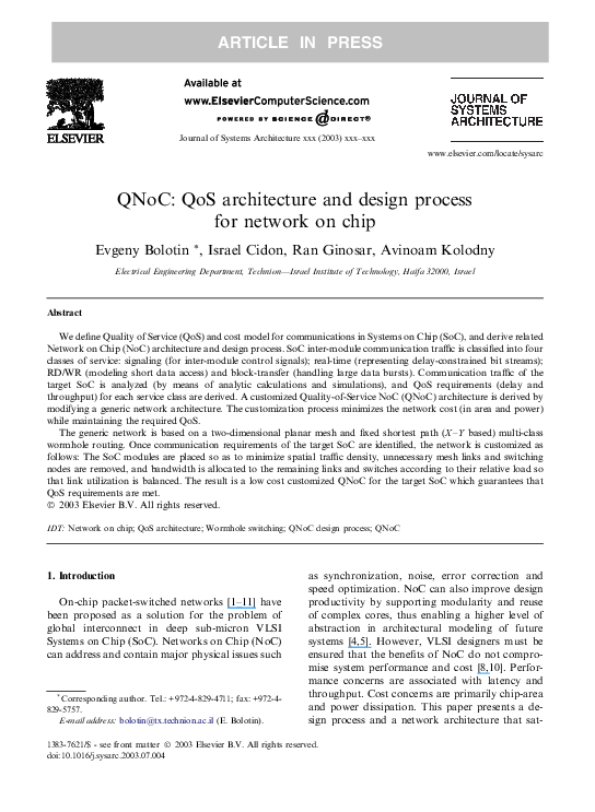 Pdf Qnoc Qos Architecture And Design Process For Network On Chip
