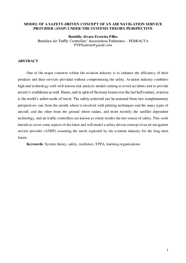 (PDF) MODEL OF A SAFETY-DRIVEN CONCEPT OF AN AIR NAVIGATION SERVICE ...