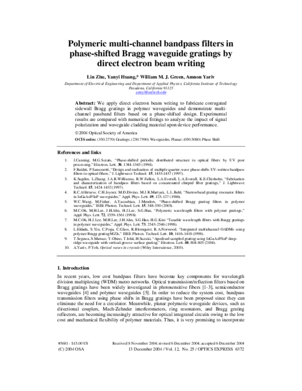 (PDF) Polymeric multi-channel bandpass filters in phase-shifted Bragg ...