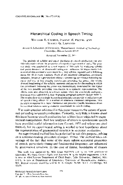 (PDF) Hierarchical coding in speech timing | Jeanne Paccia and William e. Cooper - Academia.edu