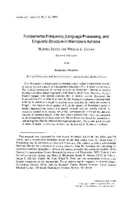 (PDF) Fundamental frequency, language processing, and linguistic structure in Wernicke's aphasia