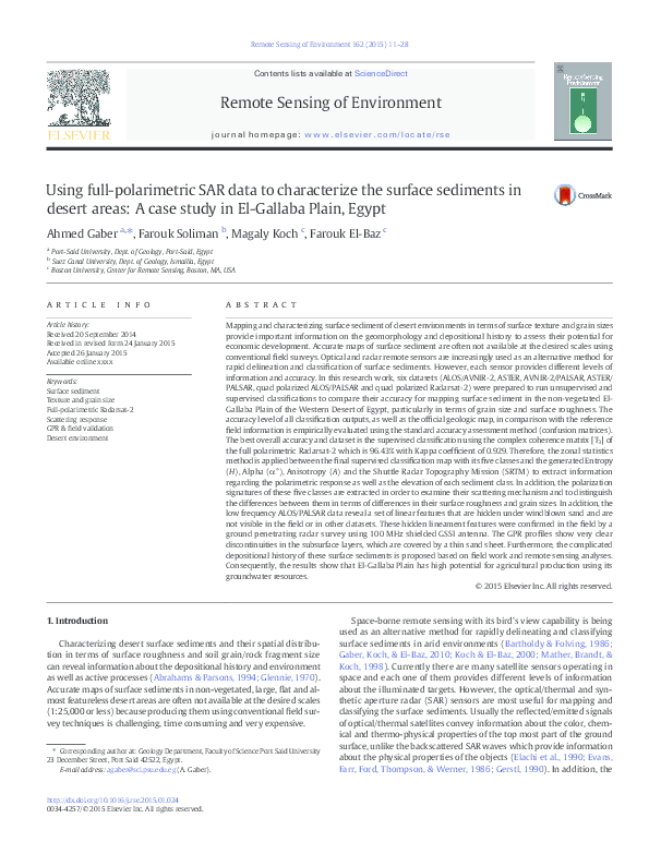 Pdf Using Full Polarimetric Sar Data To Characterize The Surface