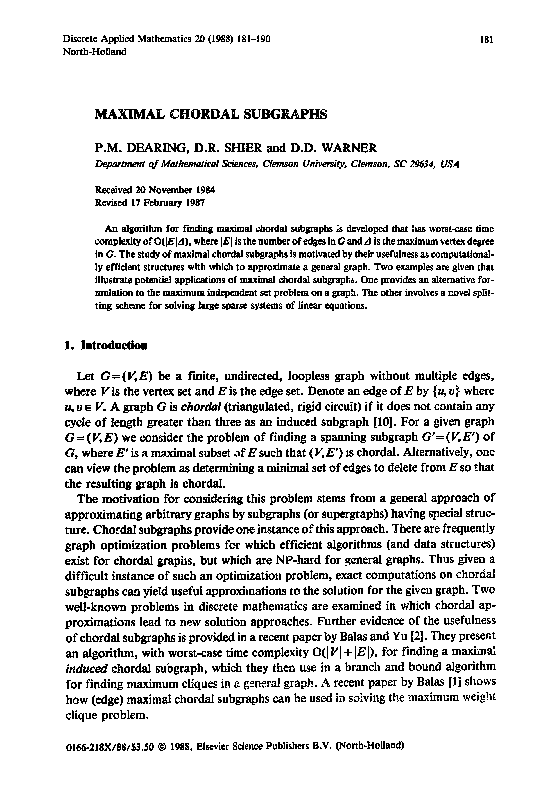 (PDF) Maximal chordal subgraphs