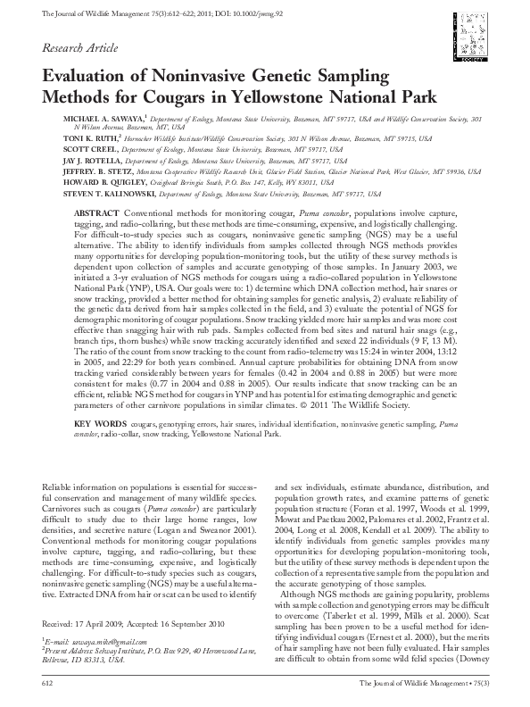 (PDF) Evaluation of Noninvasive Genetic Sampling Methods for Felid and ...