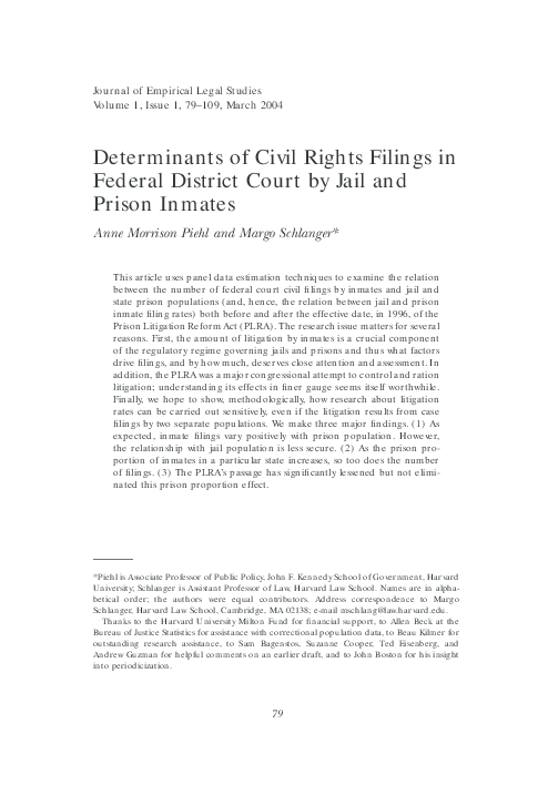 (PDF) Determinants of Civil Rights Filings in Federal District Court by ...