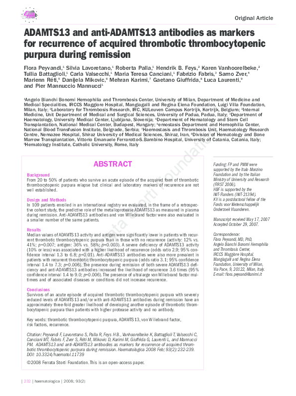 (PDF) Transfer of ADAMTS13 antibody-mediated thrombotic ...