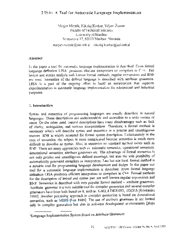 (PDF) LISA: a tool for automatic language implementation