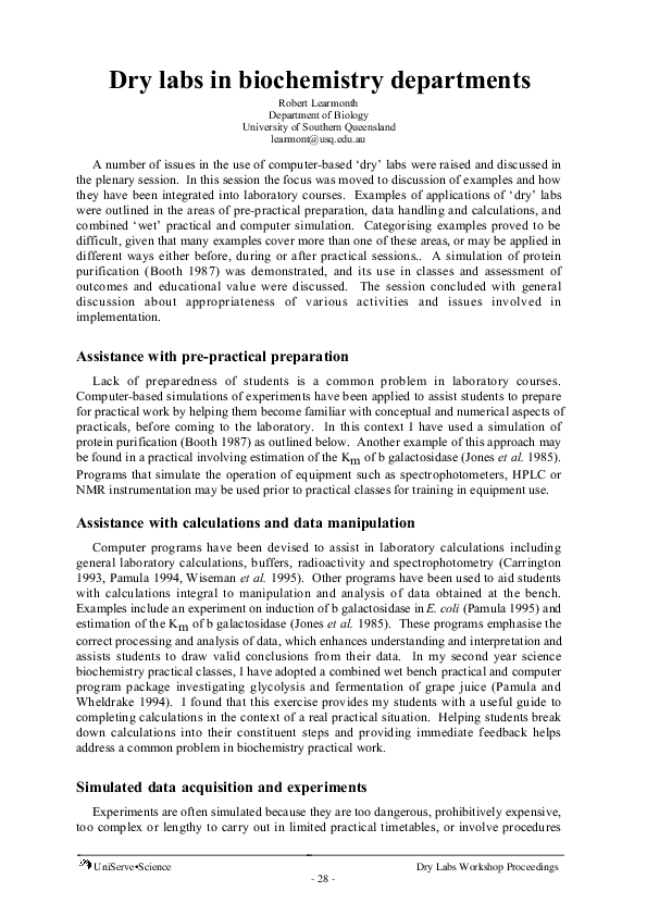 (PDF) Dry labs in biochemistry departments
