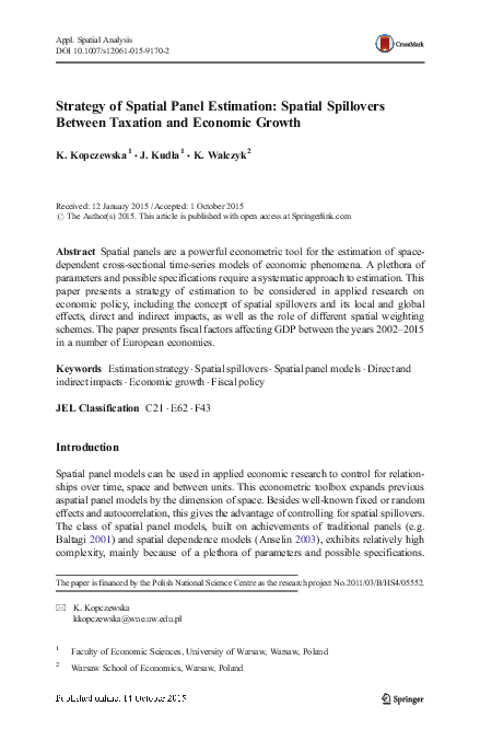 (PDF) Strategy of Spatial Panel Estimation: Spatial Spillovers Between Taxation and Economic Growth
