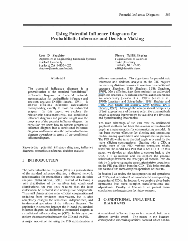 (PDF) Using Potential Influence Diagrams for Probabilistic Inference and Decision Making