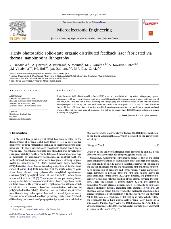 (PDF) Highly photostable solid-state organic distributed feedback laser fabricated via thermal ...