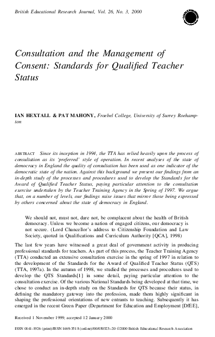 (PDF) Consultation and the Management of Consent: Standards for ...