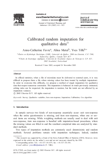 (PDF) Calibrated random imputation for qualitative data