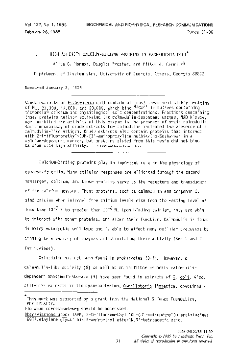 (PDF) High-affinity calcium-binding proteins in escherichia coli