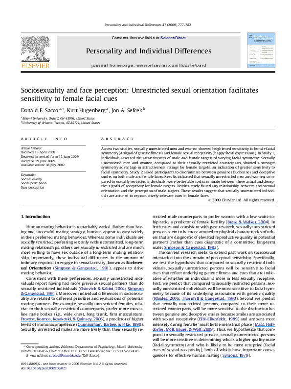 (PDF) Sociosexuality and face perception: Unrestricted sexual ...