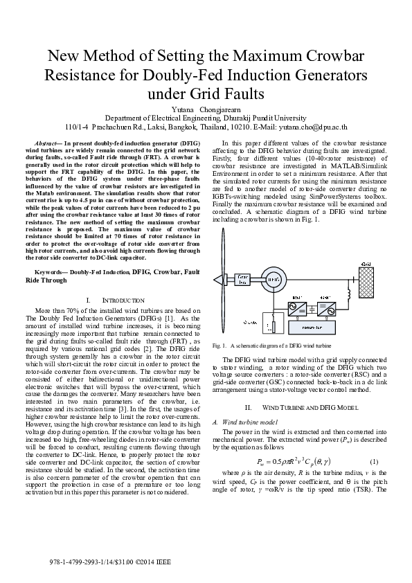 Pdf New Method Of Setting The Maximum Crowbar Resistance For Doubly