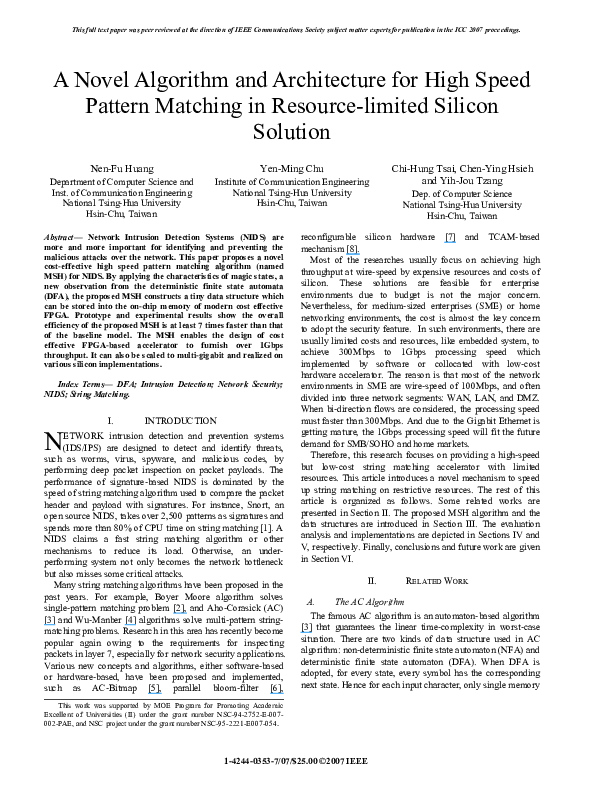 Pdf A Novel Algorithm And Architecture For High Speed Pattern
