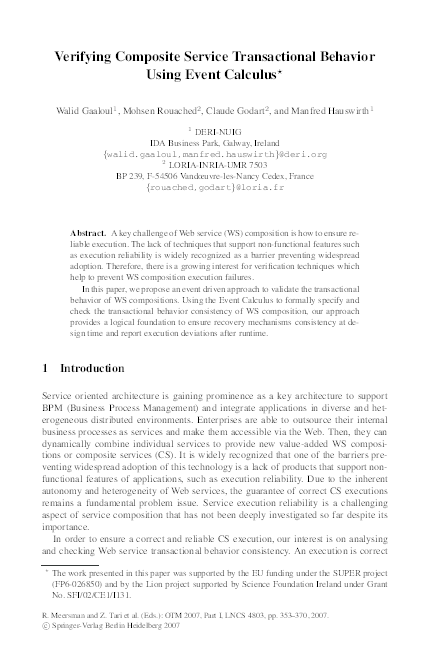 Pdf Verifying Composite Service Transactional Behavior With Event B