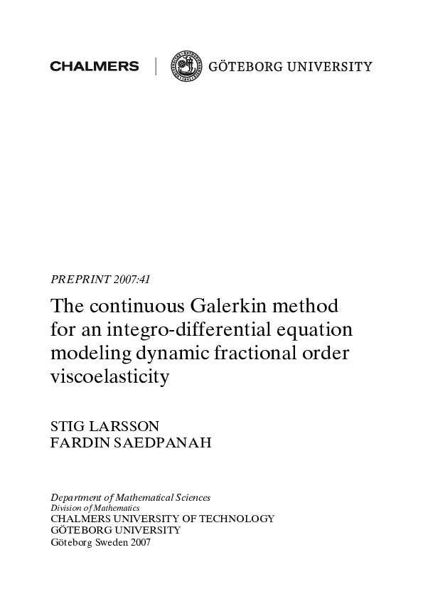 (PDF) The continuous Galerkin method for an integro-differential ...