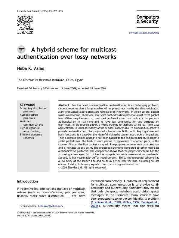 Pdf A Hybrid Scheme For Multicast Authentication Over Lossy Networks
