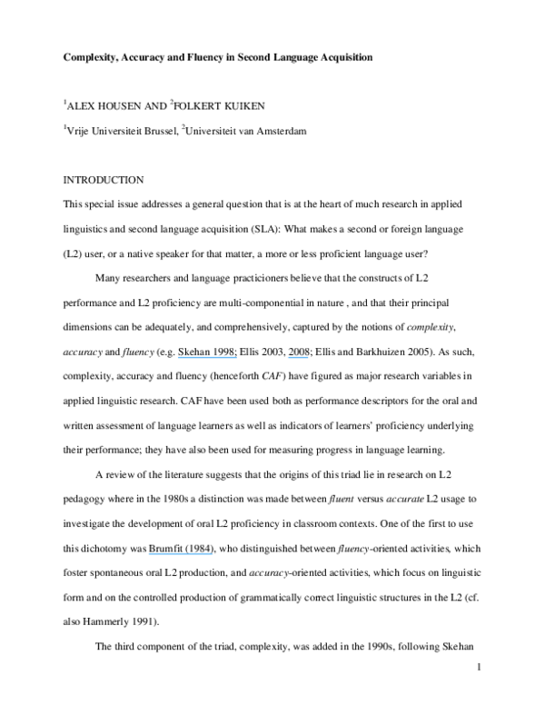 (PDF) Complexity, Accuracy, and Fluency in Second Language Acquisition