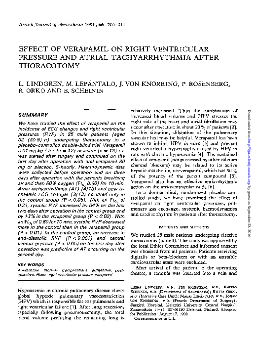 (PDF) EFFECT OF VERAPAMIL ON RIGHT VENTRICULAR PRESSURE AND ATRIAL ...