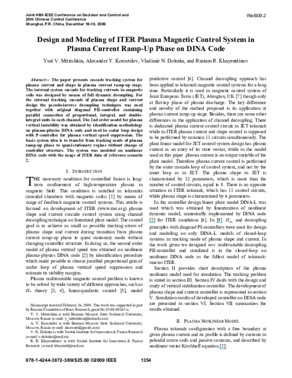 (PDF) Design and modeling of ITER plasma magnetic control system in ...