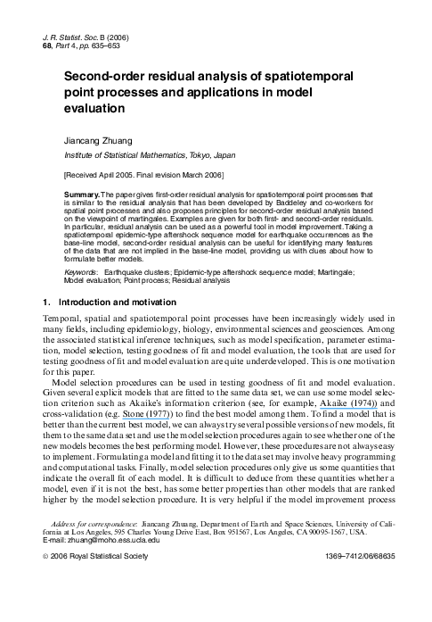 (PDF) Second-order residual analysis of spatiotemporal point processes and applications in model ...