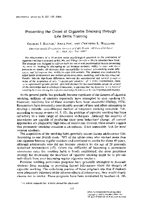 (PDF) Preventing the onset of cigarette smoking through life skills ...