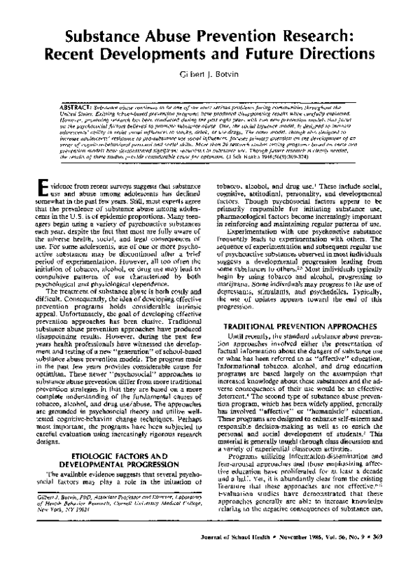 Substance abuse prevention research: Recent developments and future ...