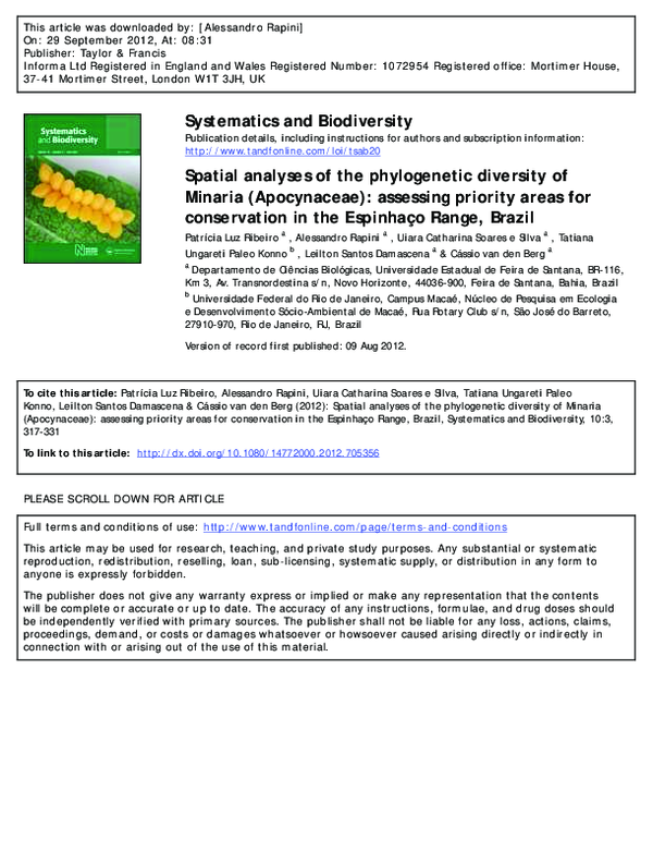 (PDF) Spatial analyses of the phylogenetic diversity of Minaria ...