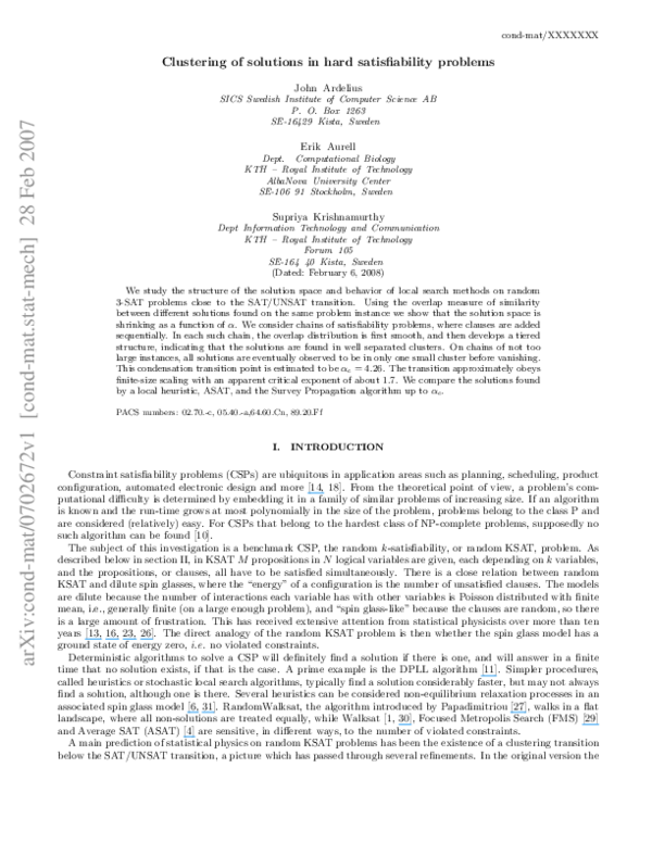 Pdf Clustering Of Solutions In Hard Satisfiability Problems