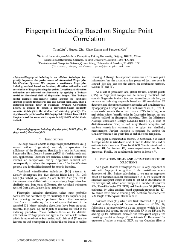 (PDF) Fingerprint indexing based on singular point correlation