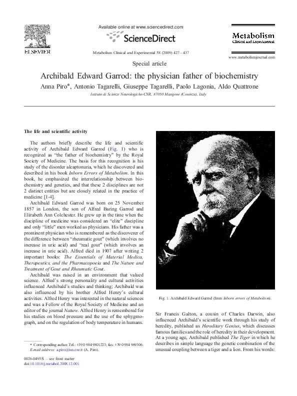 (PDF) Archibald Edward Garrod: the physician father of biochemistry
