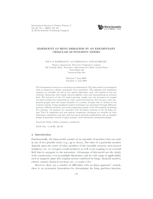 (PDF) Emergent 1D Ising Behavior in an Elementary Cellular-Automaton Model