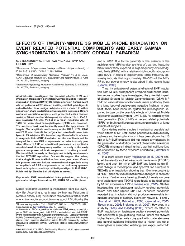 (PDF) Effects of twenty-minute 3G mobile phone irradiation on event related potential components ...